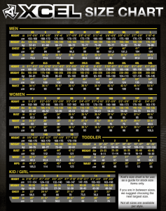 Xcel Wetsuit Size Chart | Xcel Wetsuits Sizes | Triocean Surf
