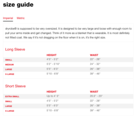 Dryrobe Size Chart - Triocean Surf | Surfboards, Xcel Wetsuits ...